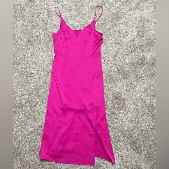 Express | Dresses | Hot Pink Express Satin Midi Dress | Poshmark